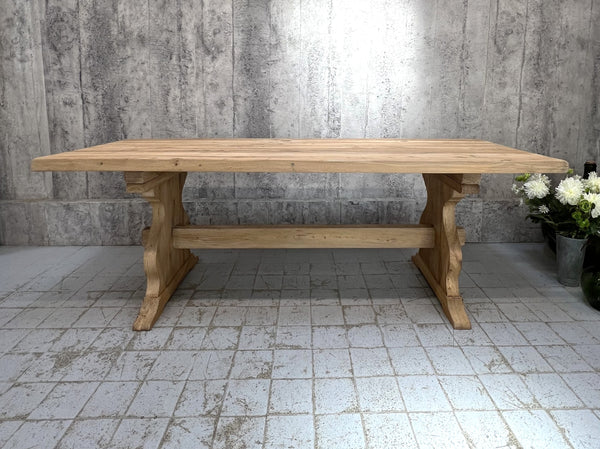 220cm Stripped Wooden Farmhouse Refectory Dining Table – Vintage French